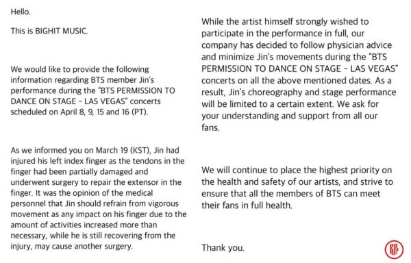 Get Well Soon! BTS Jin Will NOT Fully Participate in “Permission to ...