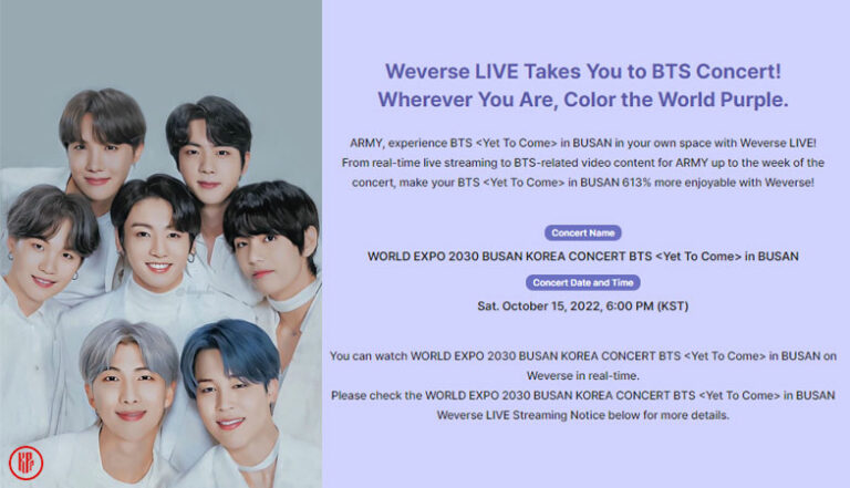 COMPLETE Schedule of BTS New LIVE PLAY + Weverse Warm-Up Program for Free Concert in Busan ...